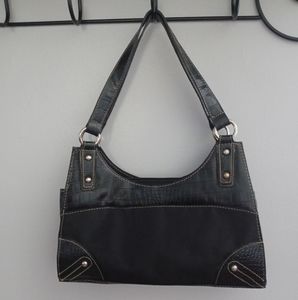 Bags | Black Croc Embossed Nylon Shoulder Bag | Poshmark